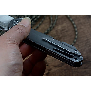 TWO SUN Hunting Utility Folding Knife 14C28N Satin Blade TC4 Titanium Handle Flipper Fast Open TS298, gray