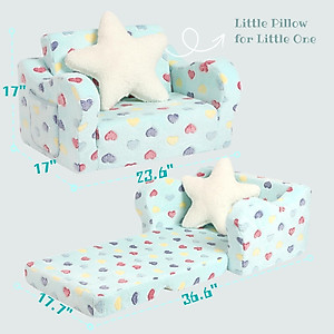 MOMCAYWEX Toddler Couch, 2-in-1 Toddler Soft Couch Fold Out with Star Pillow, Convertible Sofa to Lounger for Girls and Boys, 1-Seat