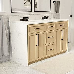 Kitchen Bath Collection Palisade 60-inch Double Bathroom Vanity (Engineered Marble/Blonde): Includes Blonde Cabinet with Engineered Marble Waterfall Countertop and White Ceramic Sink
