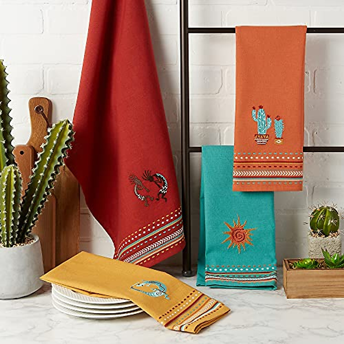 DII Tabletop Collection, Southwest Hacienda Stripe, Dishtowel Set, 18x28, Assorted, 4 Piece