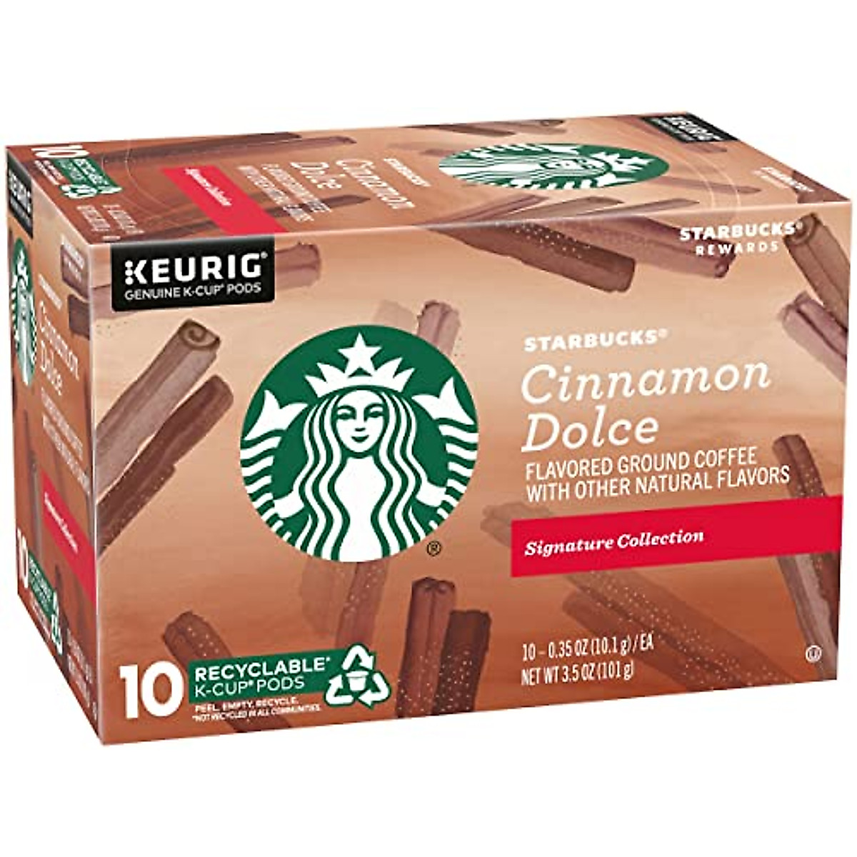 Starbucks Flavored Ground Coffee K-Cup Pods, Cinnamon Dolce, Flavored Ground Coffee Signature Collection, Recyclable K-Cups, 10 K-Cup Pods/Box (Pack of 2 Boxes)
