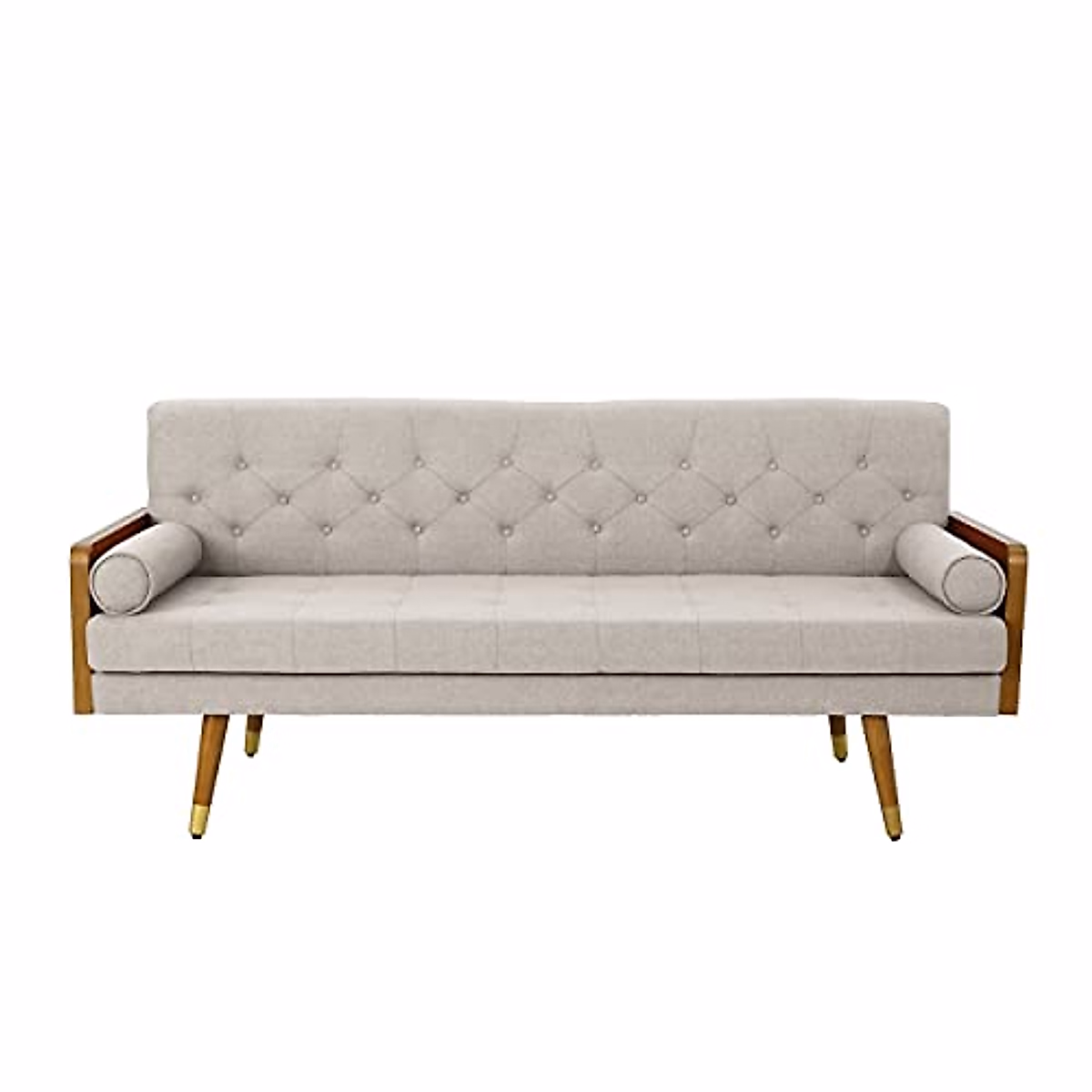 GDFStudio Christopher Knight Home Aidan Mid Century Modern Tufted Fabric Sofa, Beige