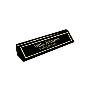 Personalized Business Desk Name Plate, Black Piano Finish - Includes Engraving