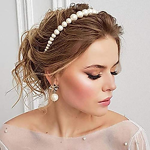 LYDZTION Pearl Headbands for Women, Elegant Bling Headbands Hairpins Headwear Barrette Hair Accessories for Birthday Christmas Day Gift,White