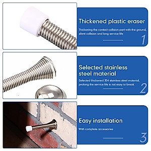 60 Pcs Spring Door Stopper Bulk 3-1/8" Wall Mounted Stainless Steel Spring Door Stops Heavy Duty Flexible Door Stopper with Rubber Bumper Tips Screw in Door Stoppers Wall Protector for Office Home