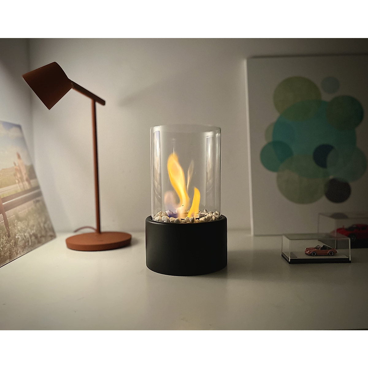 JAY'S HOME Table top Fireplace Portable Fire Pit Smokeless Indoor/Outdoor Fire Bowl Cozy Home Decoration Ethanol/Alcohol Fireplace, White