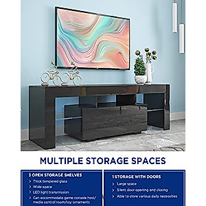 LED TV Stand for 70 Inch TV, Entertainment Center with Storage, Tall Black Modern 65 60 55 50 Stands Living Room