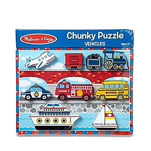 Melissa & Doug Vehicles Wooden Chunky Puzzle - Plane, Train, Cars, and Boats (9 pcs) - FSC Certified