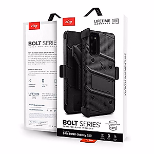 Zizo Bolt Series for Galaxy S20 Case with Kickstand Holster Lanyard - Black