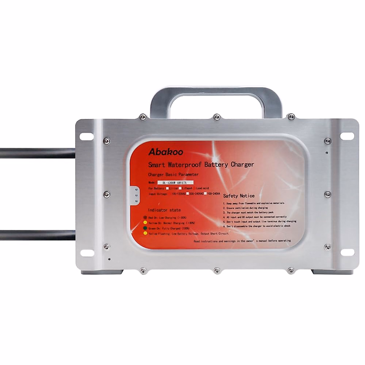 Abakoo 48V 17A Golf cart Battery Charger for 48V Yamaha G29 Drive & Drive 2 G29/Drive 2007-Up, with 3-pin Leaf Plug, IP67 Waterproof