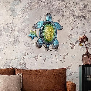 Toonshare Sea Turtle Wall Art Flat Metal Wall Art Coastal Wrought Iron Hanging Wall Mounted Animal Sculpture Decor for Fence Deck Garden Farmhouse Coastal Beach Themed Decor (yellow, 11 inch)