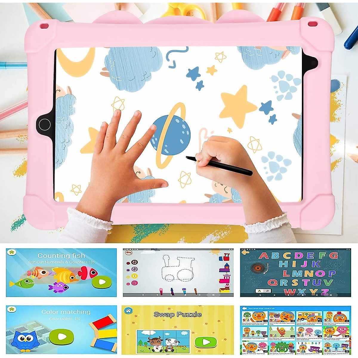 Android 10 8 Core 8 Inch HD Kids Tablet Computer PC WiFi Bundle Case 32G (Pink)