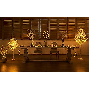 LITBLOOM Lighted White Birch Willow Branches with Timer Battery Operated Set of 2, Tree Branch with Warm White Lights for Holiday and Party Decoration 30IN 100 LED Waterproof