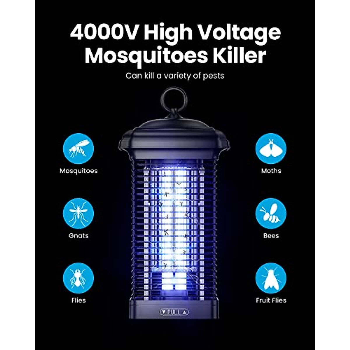 Gaiatop Bug Zapper Outdoor, 4000V 18W Mosquito with 5ft Power Cord, Waterproof Electric Insect/Fly Trap Killer for Home Backyard Garden Patio - Black