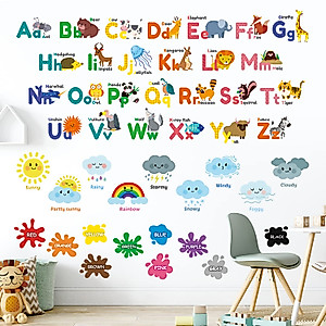 DECOWALL DS9-8070 Animal Alphabet Numbers Colour Weather Kids Wall Stickers Decals playroom Letters Decor Bedroom ABC Nursery Classroom Toddlers Learning Educational Baby Rainbow Colorful