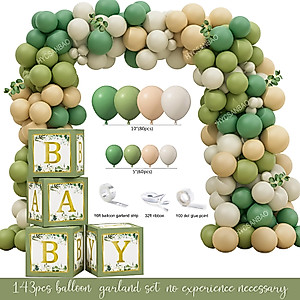 Sage Green Baby Shower Decorations, Gender Neutral Baby Shower Decorations, Greenery Baby Shower Party Supplies, Oh Baby Backdrop Tablecloth Balloon Garland BABY Box Welcome Baby Banner