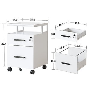 FEZIBO 2-Drawer File Cabinet with Lock for Home Office, Rolling Filing Cabinet, Under Desk Home Office File Cabinet for A4, Letter Size, Printer Stand, Wooden Storage Mobile File Cabinet, White