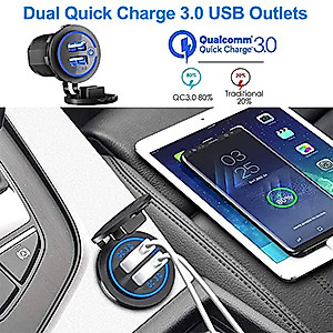 Quick Charge 3.0 Dual USB Charger Socket, Waterproof 12V/24V USB Outlet QC3.0 Fast Charger Socket with Touch Switch DIY Kit for Car, Golf Cart, Marine, Boat, RV, Motorcycle, Truck, etc (Blue)