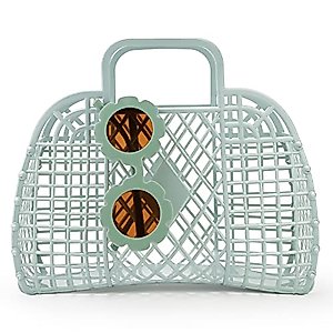 JBB Girls Jelly Bag Plastic Gift Basket Boys Beach Tote Bag Toddler Purse Kids Easter Basket with Round Flower Sunglasses Green