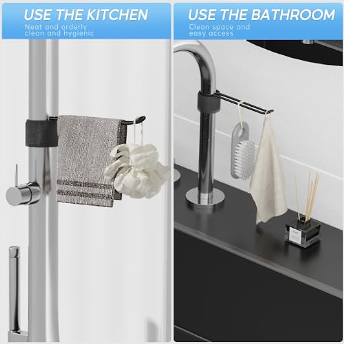 Stylish and Functional Dish Towel Holder - Keep Your Kitchen Rags and Dishcloths Neat and Within Reach with This Sink Dish Cloth Holder and Storage Rack! (Black)