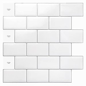 Art3d 10-Sheet Peel and Stick Tile Backsplash - 12"x12" Premium Kitchen Backsplash Peel and Stick Tile, Bright White