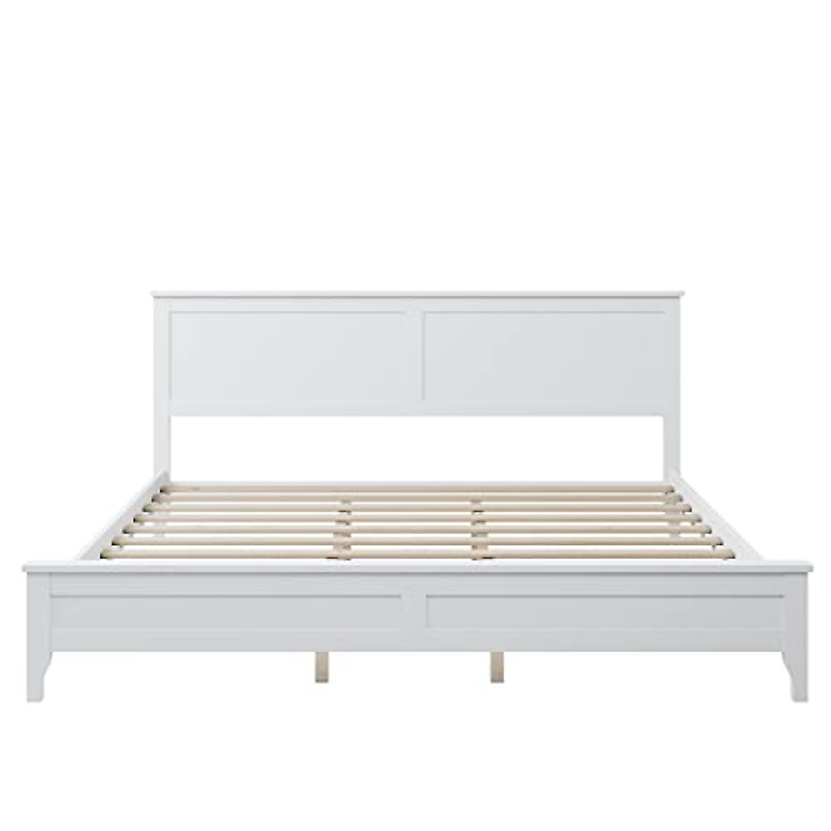 MERITLINE King Size Platform Bed Frame with Headboard/Solid Wood Foundation with Wood Slat Support/No Box Spring Needed/Easy Assembly, Rustic Pine (King, White)