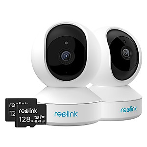 REOLINK indoor security camera E1 Pro 2 Pack Bundle with 2pcs 128GB SD Card, Indoor Camera for Home Security with Phone App, 2.4/5GHz WiFi, Baby Monitor, Pet Camera