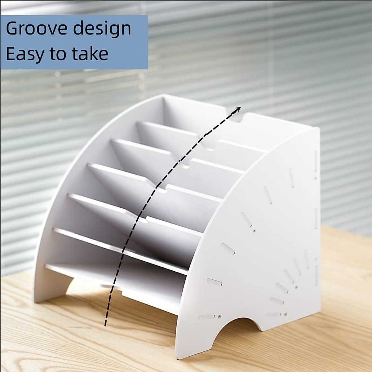 THUMEYE File Organizer for Desk, Fan-Shaped Desktop Organizer for Document/Letter/Paper with 6 Compartments, File Folder Organizer for Office School Home, White, 13.2'' D x 10.9'' W x 10.9'' H