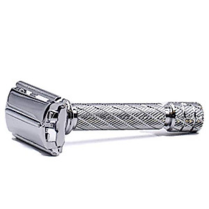 Parker 87R Chrome Standard Length Handle Butterfly Open Double Edge Safety Razor for Men, 5 Parker Double Edge Razor Blades Included