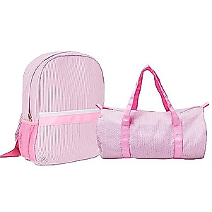 MT WORLD Kids' Backpacks & Travel Bag,Personalized Backpacks and Travel Bags Set,Kids Backpacks with Travel Bag,Kids Preppy Backpacks Travel Bags,Seersucker Toddler Travel bag