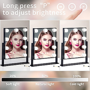 NUSVAN Vanity Mirror with Lights,Makeup Mirror with Lights with 9 Dimmable LED Bulbs, 3 Color Lighting Modes Detachable 10X Magnification Mirror Touch Control,360°Rotation