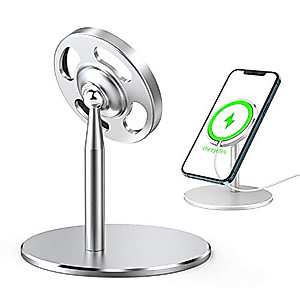 Aluminum Cell Phone Stand for MagSafe Charger,Compatible with Apple MagSafe Cradle Work with iPhone 12/Pro/Pro Max/Mini,Stable Desk Dock Mount Holder for MagSafe 2020 (Silver)