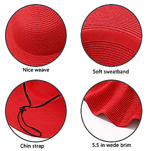 ASSQI Beach summer wide sun foldable hat for women Red