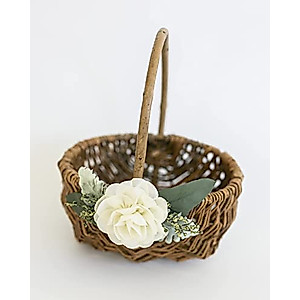 Willow Flower Girl Basket - Rustic Wood Flower Girl Basket - Country Wedding Basket w/Greenery Decor - Rattan Gift Basket by Ragga Wedding