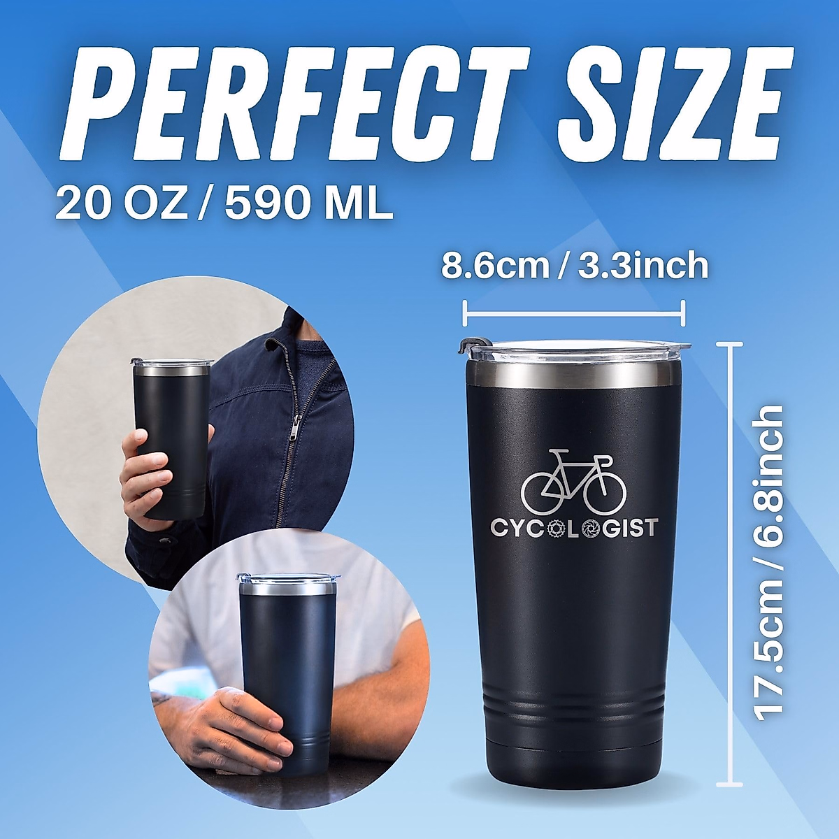 Onebttl Biker Cyclist Gifts for Men, Tumbler Travel Coffee Mug, Bicycle Enthusiasts, Roadbike MTB, Boyfriend Husband Dad Father's Day, Stainless Steel Insulated 20oz/590ml - Cycologist
