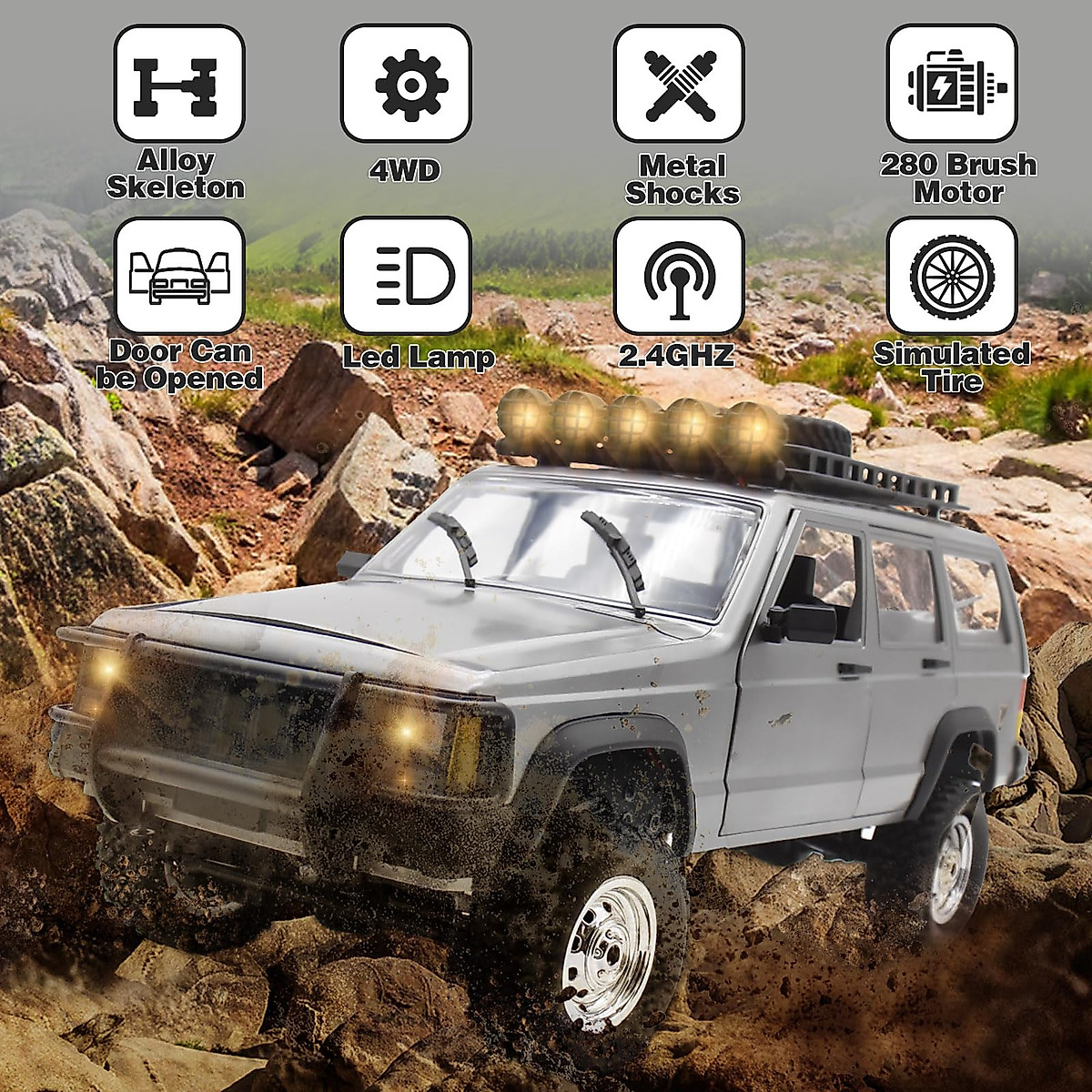 Leopmase RC Rock Crawler,1:12 Scale Remote Control Car, 4x4 Offroad Crawler Remote Control Truck for Adults, Waterproof Outdoor RC Hobby Grade Car, W/Light All Terrains Vehicle Kids Age 8-13 Gifts