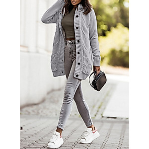 Sidefeel Women's Fleece Jackets Winter Coat Hooded Sweater Cardigans with Pockets 2024 Fashion Outfit Clothes Medium Gray