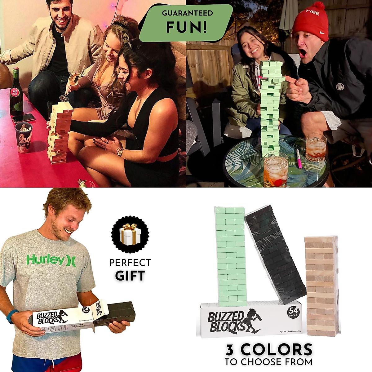 Buzzed Blocks Adult Drinking Game - 54 Blocks with Hilarious Drinking Commands and Games on 40 of Them | Perfect Pregame Party Starter | Entertaining Party Game for Adults