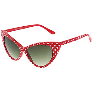 zeroUV - Polka Dot Cat Eye Womens Mod Fashion Super Cat Sunglasses (Red-White/Smoke Gradient)