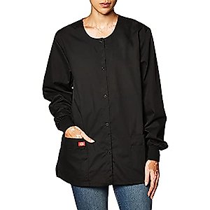 Dickies Women's EDS Signature Scrubs Missy Fit Snap Front Warm-Up Jacket, Black, X-Large