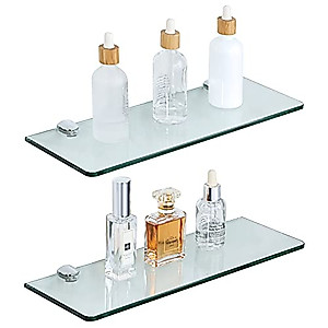 SAYAYO Floating Glass Shelves for Bathroom, 15 x 5 Inch Chrome Tempered Glass Shelf for Wall 2 Pack, Clear