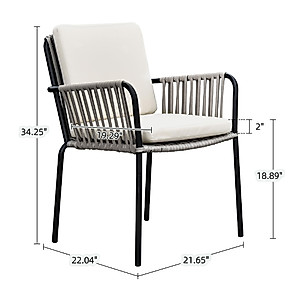 DWVO Patio Chairs Outdoor Dining Sets with Arms and Seat Cushions, Rope & Rattan Patio Chairs Set of 4 Perfect for Garden Porch Backyard Poolside Balcony, Grey