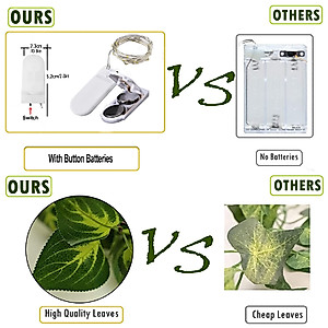 YJFWAL Artificial Green Ivy Leaf Garland String Lights - 6.5ft 1 Vine Fairy Lights with 2Pcs 30 LED String Lights, Battery Operated Fake Greenery Decor for Home, Garden, Party, Weddings, and Walls