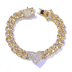 STONEFANS Heart Anklet Bracelet for Women Men Boy Girls, Shiny Rhinestone Iced Out Cuban Link Ankle Foot Jewelry Hip Hop Party Gifts