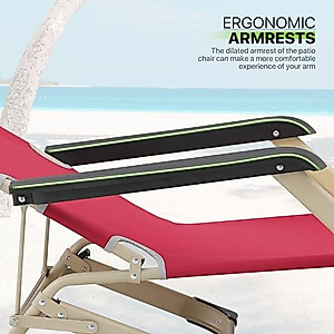 Magshion Folding Reclining 3-Position Patio Chairs Outdoor Chaise Lounge Chairs Patio Furniture Folding Portable Outside Recliner Chair for Poolside Backyard and Beach, 300 lbs (Red)