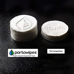 Portawipes Coin Tissues | 50 Pack with 5 Carrying Cases | Toilet Paper Tablets | Compressed Towels | Expandable Wipes | Soft & Odor Free