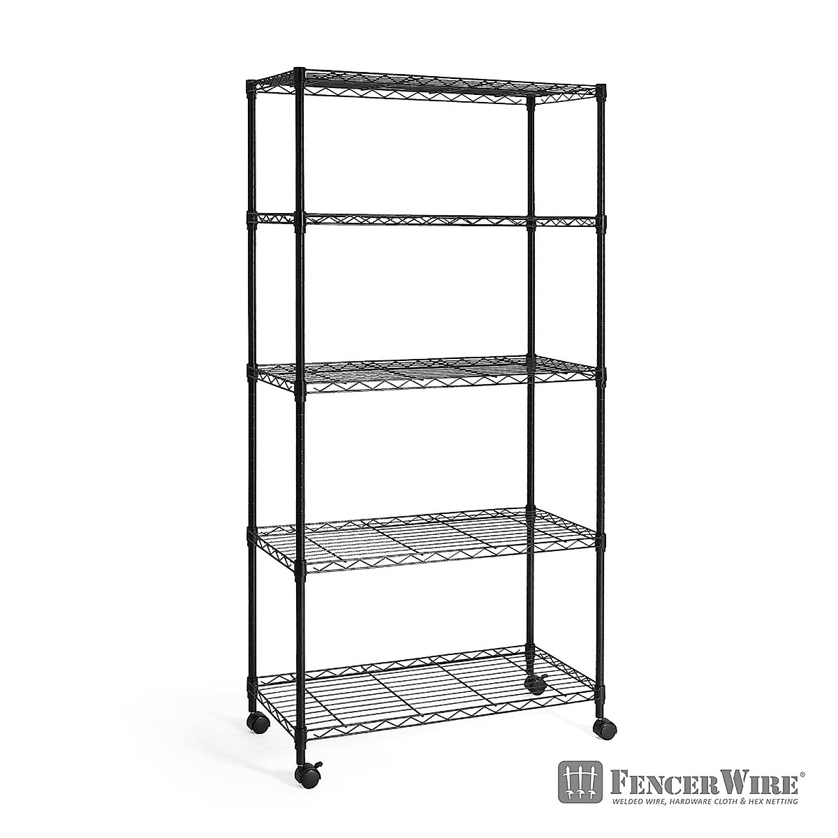 Fencer Wire 4/5-Tier Adjustable Height Wire Shelving Unit, Garage Shelving Storage Organizer, Wire Rack Shelving, Metal Steel Storage Shelf, Utility Storage Shelf with Leveling Feet and Wheels, Black