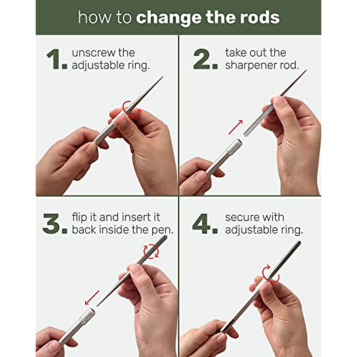 Wamery Serrated Knife Sharpener with Retractable Diamond Sharpening Rod. Repairs, Restores, Polishes Serrated or Straight Blade. Pocket Knife Sharpener