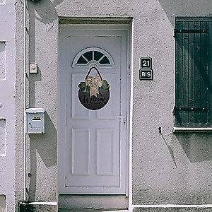 Condorpasea 3D Welcome Sign for Front Door | Home/Farmhouse Porch Décor Wooden Hanging Sign with Artificial Leaves and Rustic Beads | Christmas Classroom |12" Round