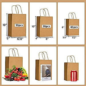 100pcs Brown Kraft Paper Bags with Handles Mixed Size Gift Bags Bulk,Craft Grocery Shopping Retail Birthday Party Favors Wedding Sacks Restaurant Takeout, Business